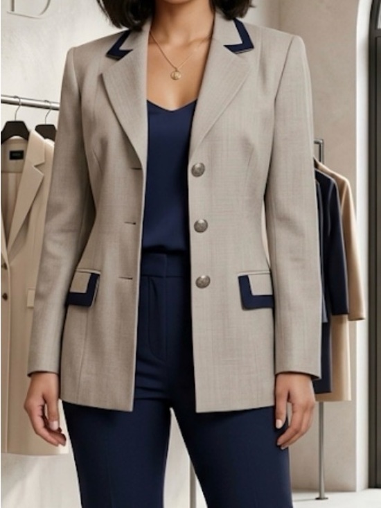 Oleg Cassini | Jackets & Coats | Oleg Cassini Beige Blazer With Navy ...